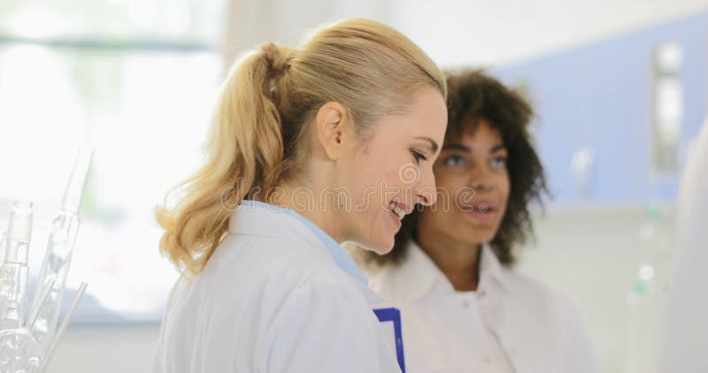 Group of Researchers Talking in Modern Laboratory, Mix Race Scientists ...
