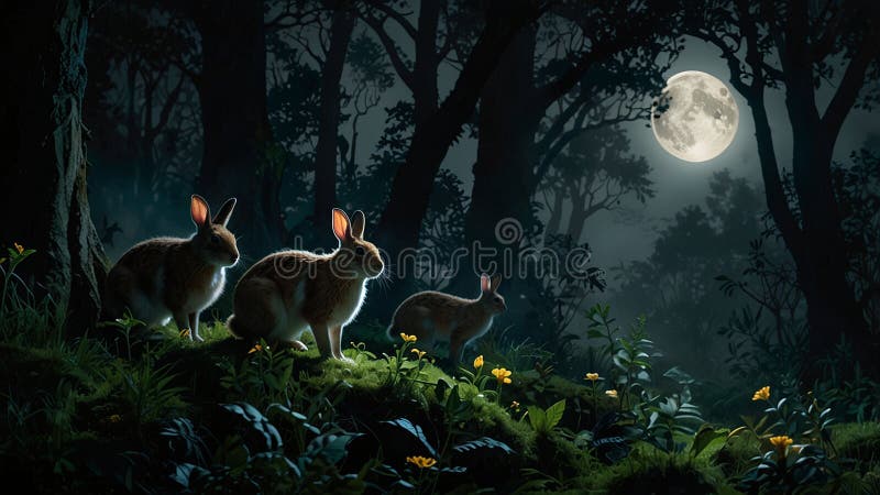 A Group of Restless, Glowing Rabbits Stock Illustration - Illustration ...