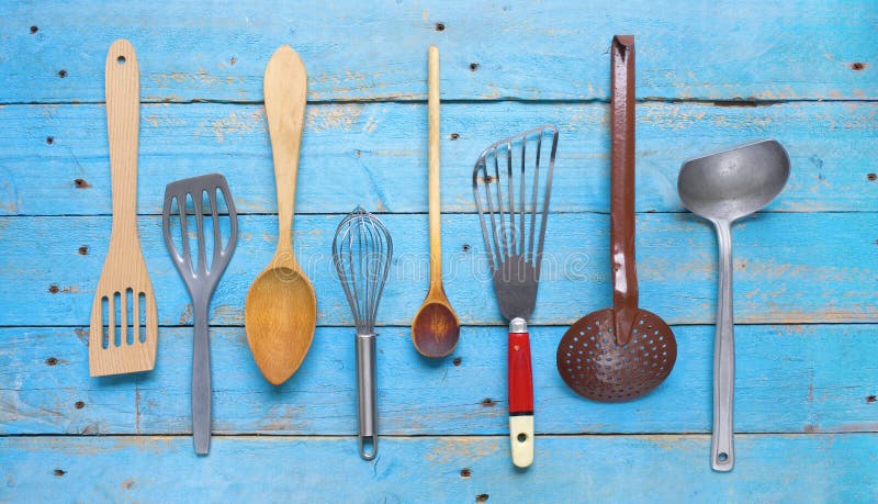 Group of Retro Kitchen Utensils. Stock Photo - Image of spatula ...