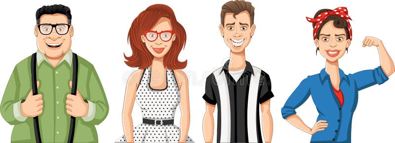 Group of retro people. stock vector. Illustration of joyous - 54085976