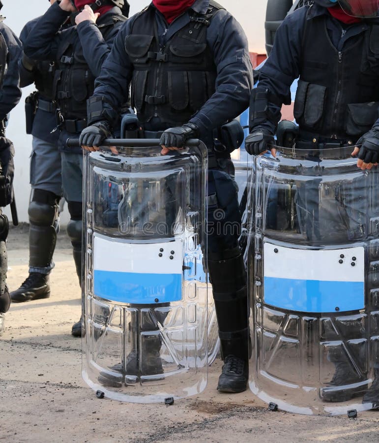 Group of Riot Cops with Batons and Shields during Security Check Stock ...