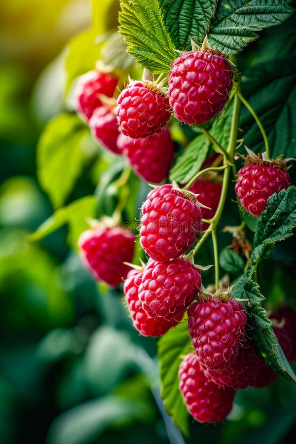 Group of Ripe Raspberries Growing on Tree Branch. Generative AI Stock ...