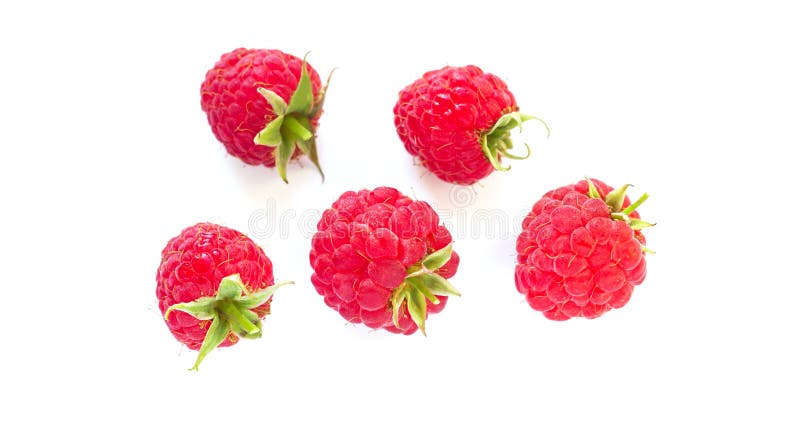 Group of Ripe Raspberry with Leaves Isolated on White Background Stock ...
