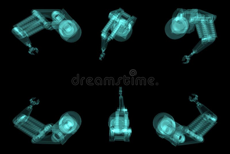Row Robot Arms Top View Isolated on White 3d Rendering Stock ...
