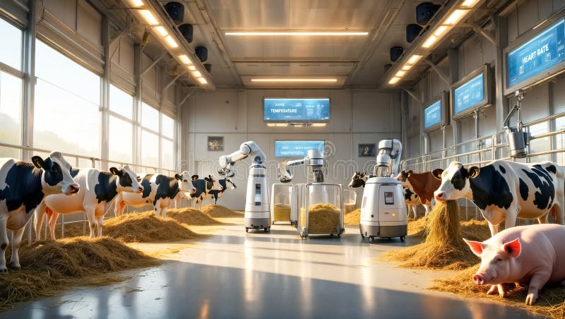 Group of Robots are Feeding a Group of Animals Stock Image - Image of ...