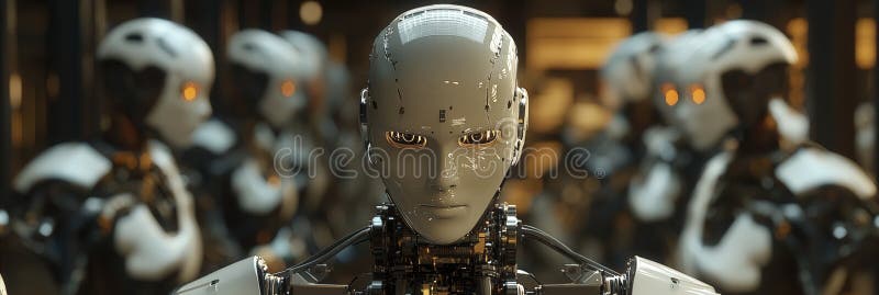 Group of Robots with Glowing Eyes Facing Forward Stock Illustration ...