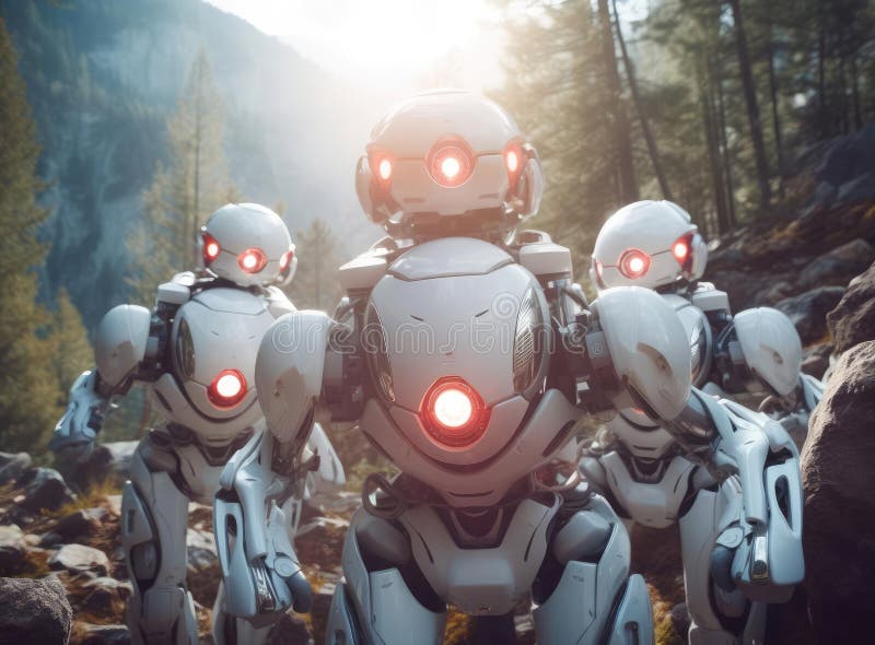 Group of a humanoid robots stock photo. Image of robotic - 293548070