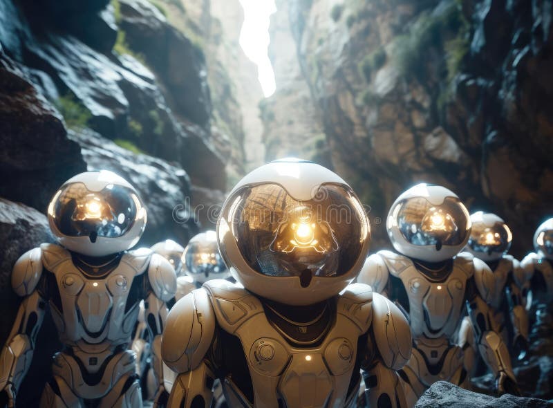 Group of a humanoid robots stock photo. Image of tech - 293537908