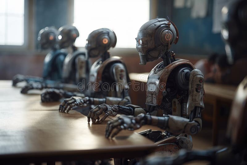 Group of Robots Learn in the Classroom Created by Generative AI Stock ...