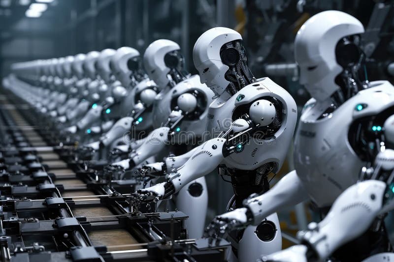 A Group of Robots, Lined Up One after Another, Standing Next To Each ...