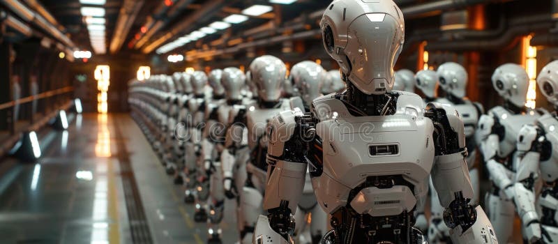 Group of Robots Lined Up in Room Stock Photo - Image of bionic, orderly ...