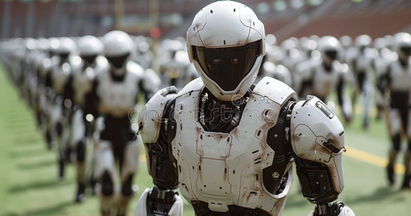 Row of Robots Standing in Formation Stock Photo - Image of mechanical ...