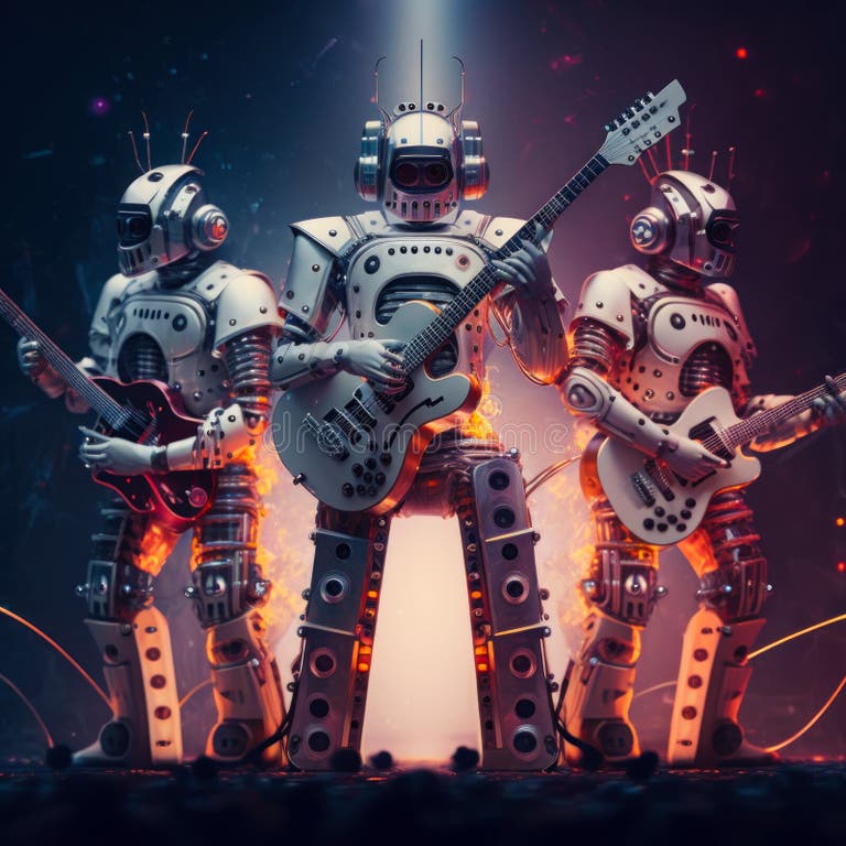 Group of Robots Playing Guitars on Stage. Generative AI Stock Image ...