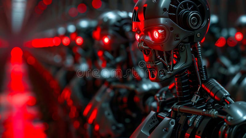 A Group of Robots with Red Eyes Stock Photo - Image of eyes, motorcycle ...