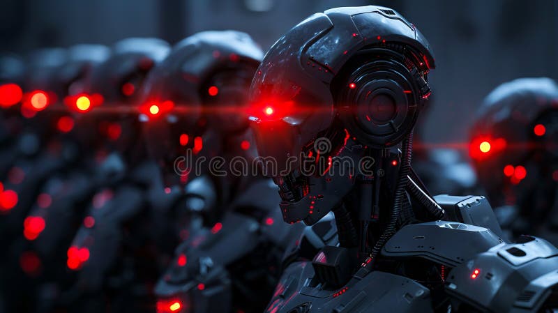 A Group of Robots with Red Eyes Stock Image - Image of equipment ...