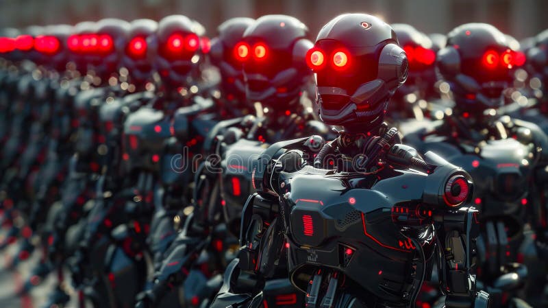 A Group of Robots with Red Eyes Stock Photo - Image of robots, line ...