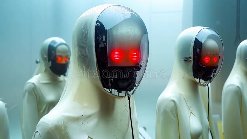 A Group of Robots with Red Eyes in a Room Stock Video - Video of ...