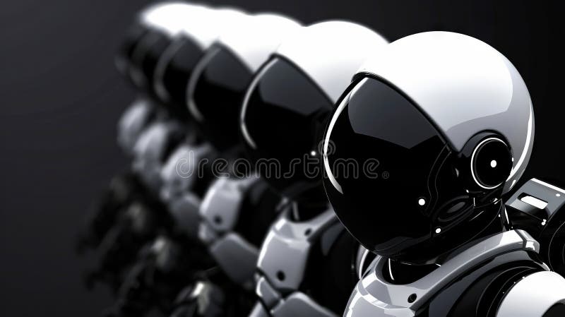 A group of robots in a row stock image. Image of line - 327615585