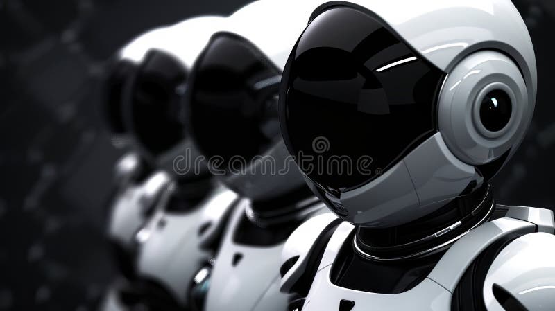 A group of robots in a row stock photo. Image of white - 327615718