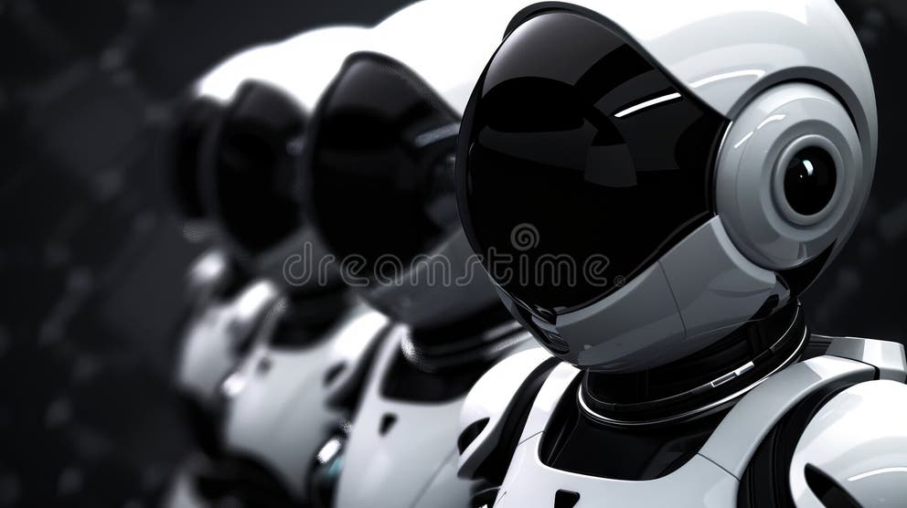 A group of robots in a row stock photo. Image of white - 327615718