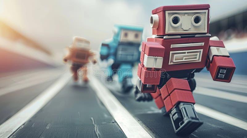 A Group of Robots Running Around the Stadium. the Competition of the ...