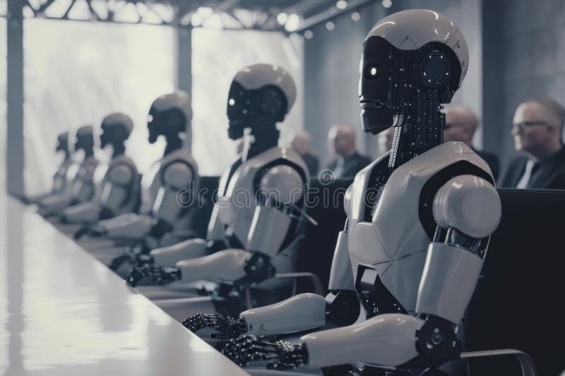 Robots working at a table stock photo. Image of mechanical - 374031938