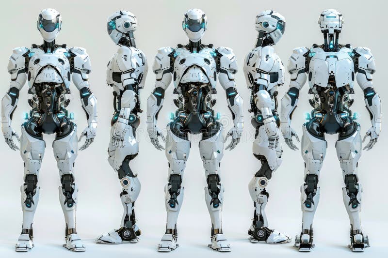 A Group of Robots Standing Next To Each Other. Suitable for Technology ...