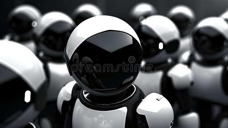 A Group of Robots Standing in a Row Stock Image - Image of equipment ...