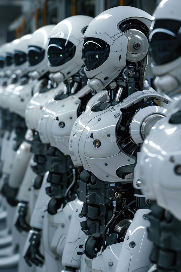 Group Robots Standing Row Modern Technology Innovation Concept Stock ...