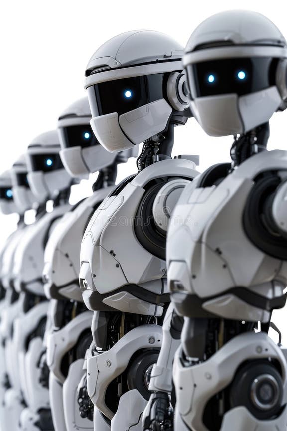 A Group of Robots Standing Side by Side, Possibly in a Manufacturing or ...