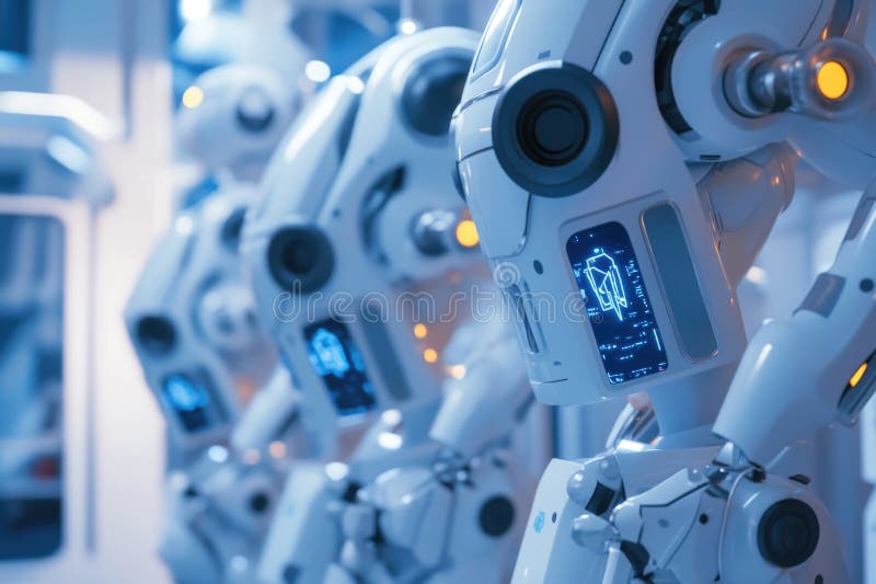 A Group of Robots Standing Together in a Room, Various Models and ...