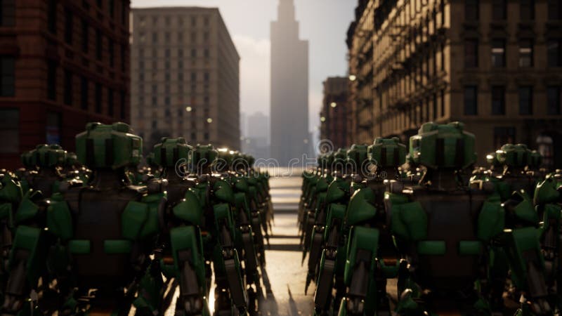Group of Robots Standing on the Way To the Metropolis. 3d Animation ...