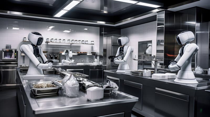 Group of Robots Working in the Restaurant Kitchen, Generative Ai Stock ...