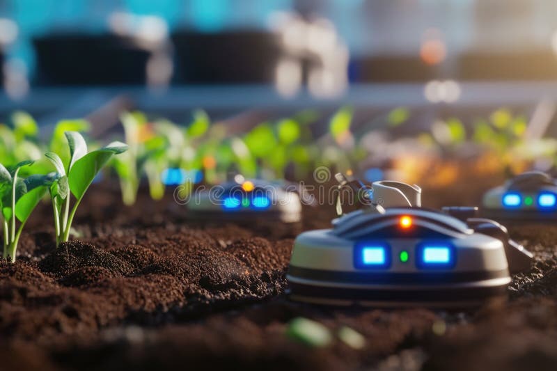 Group of Robots Working in Soil, Possibly Digging or Planting Stock ...