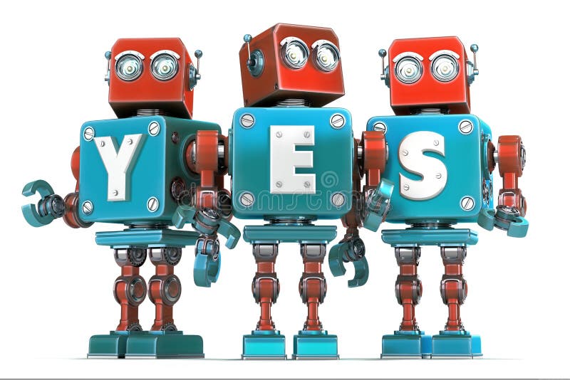 Group of Robots with YES Sign. Isolated. Contains Clipping Path Stock ...