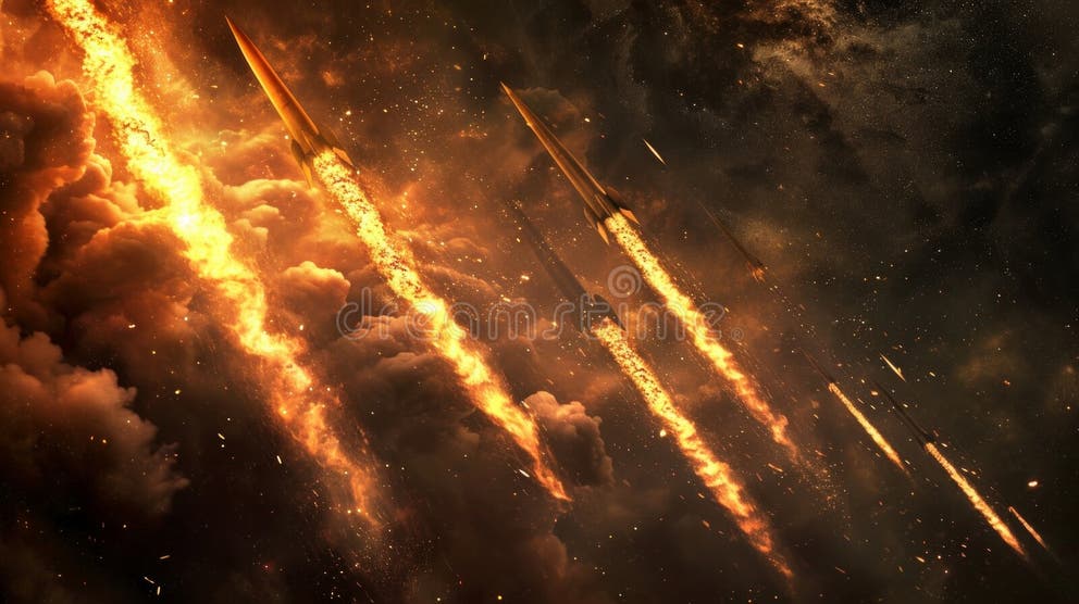 Group of Rockets Flying through the Sky Stock Photo - Image of soar ...