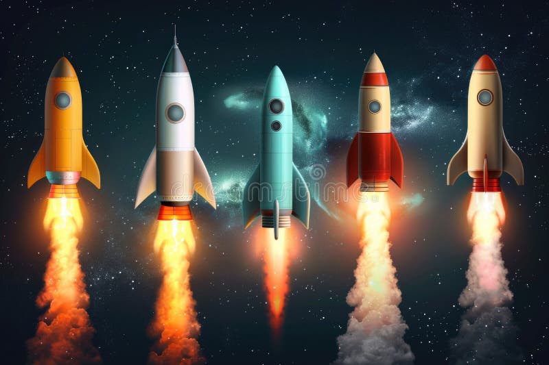 Group of Rockets Soaring through the Sky Stock Image - Image of launch ...
