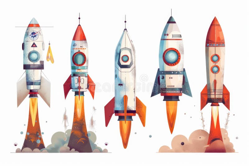 Group of Rockets Soaring through the Sky, Ideal for Space or Technology ...
