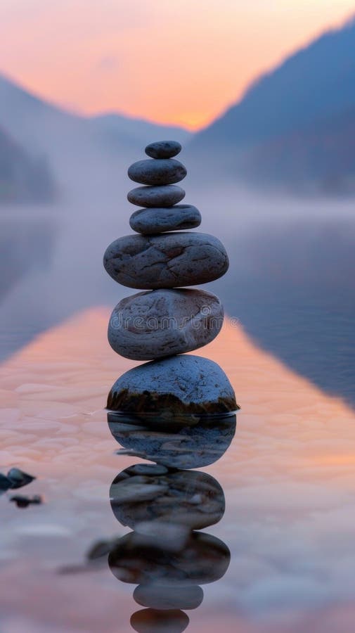 A Group of Rocks are Arranged in a Circle on the Water, AI Stock ...