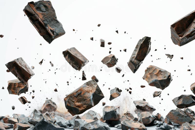 A Group of Rocks are Falling with Some of Them Already on the Ground ...
