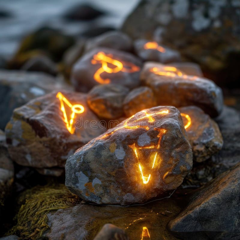 A Group of Rocks with Glowing Lights Stock Illustration - Illustration ...