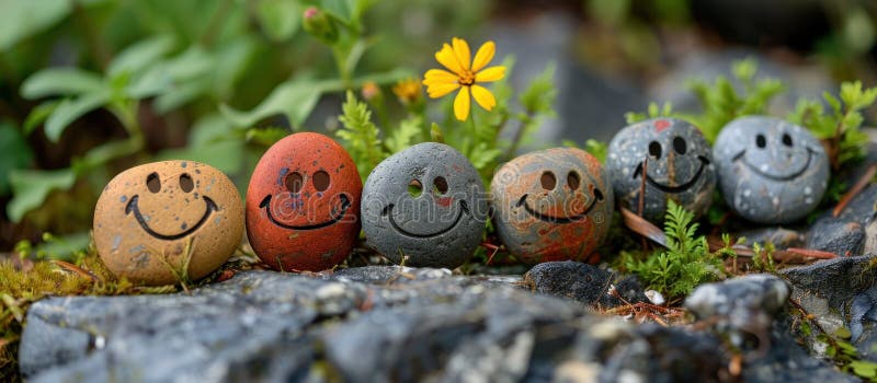 Group of Rocks with Smiley Faces Painted on Them Stock Photo - Image of ...