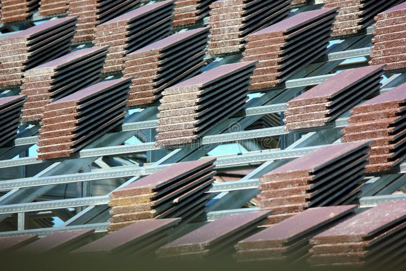 Group of Roof Tiles Preparing on Roof Beam Waiting Roofer Work Stock ...