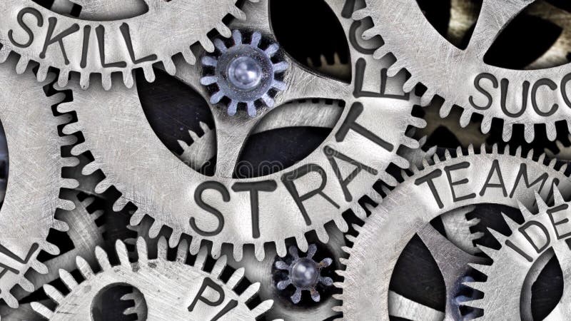 Group of Rotating Tooth Wheels with Strategy Sign Imprinted on Metal ...