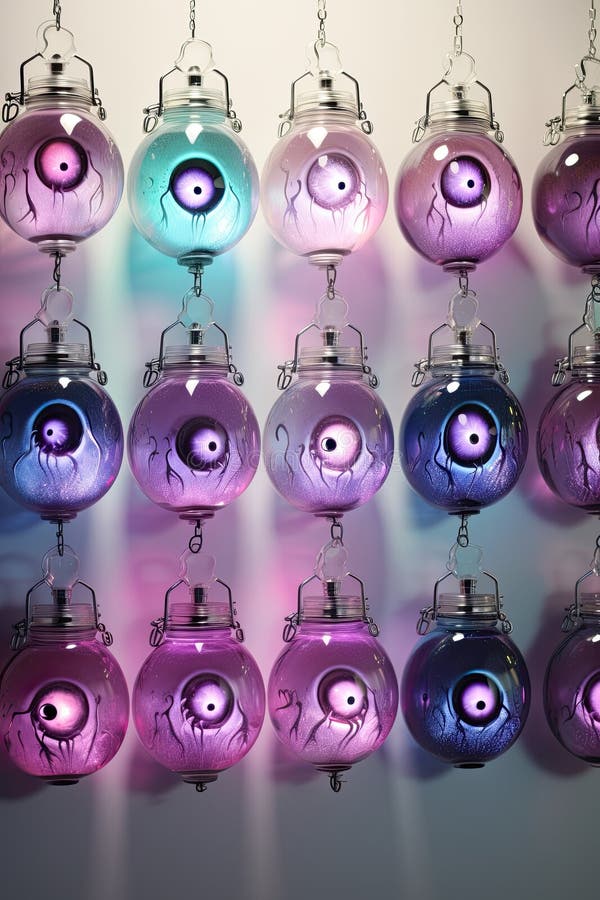 A Group of Round Glass Balls with Purple and Blue Eyes Stock ...