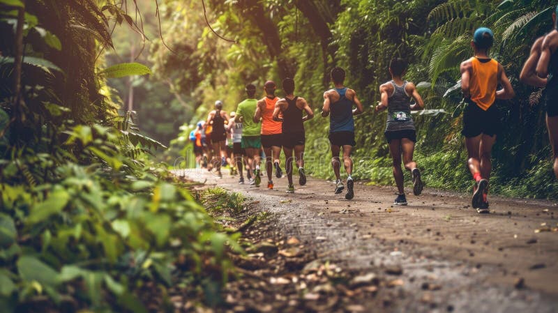 A Group of Runners are Running on a Dirt Path through a Forest Stock ...