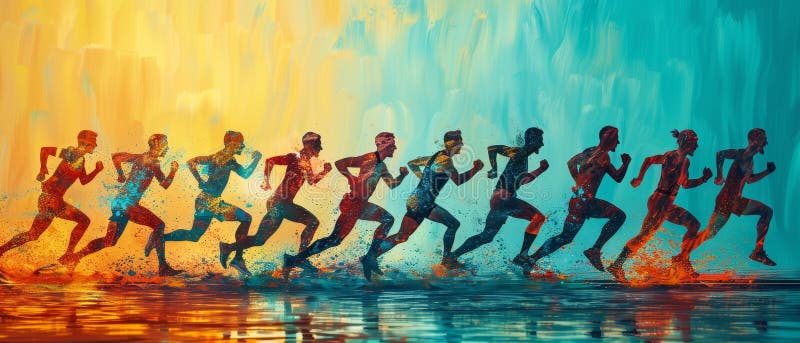 A Group of Runners are Running in a Race with a Red and Blue Background ...