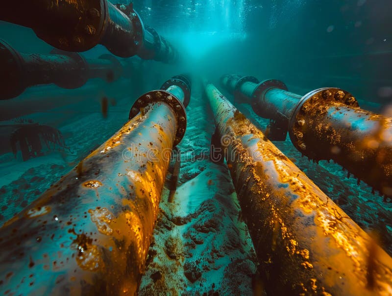 A Group of Rusty Pipes in the Ocean Floor Stock Photo - Image of murky ...