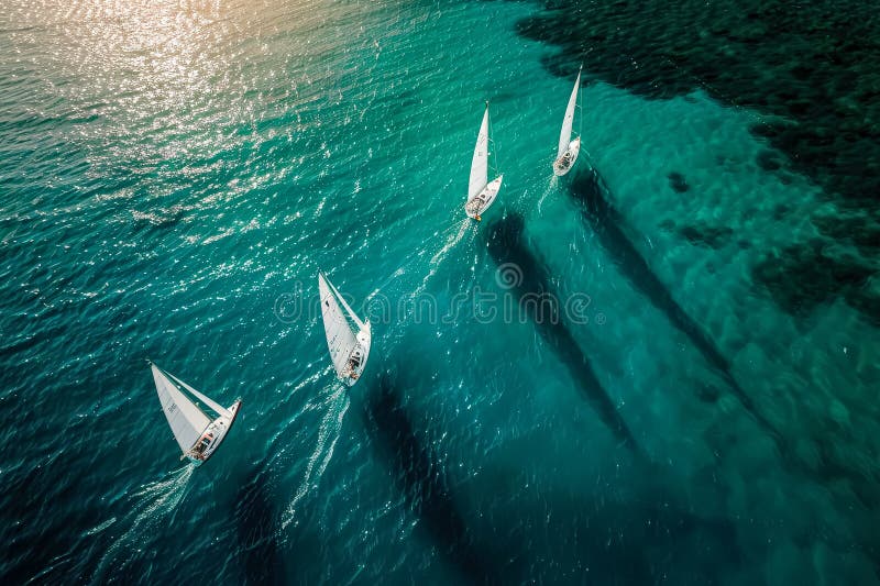 Group of Sailboats are Sailing in the Ocean. Stock Photo - Image of ...