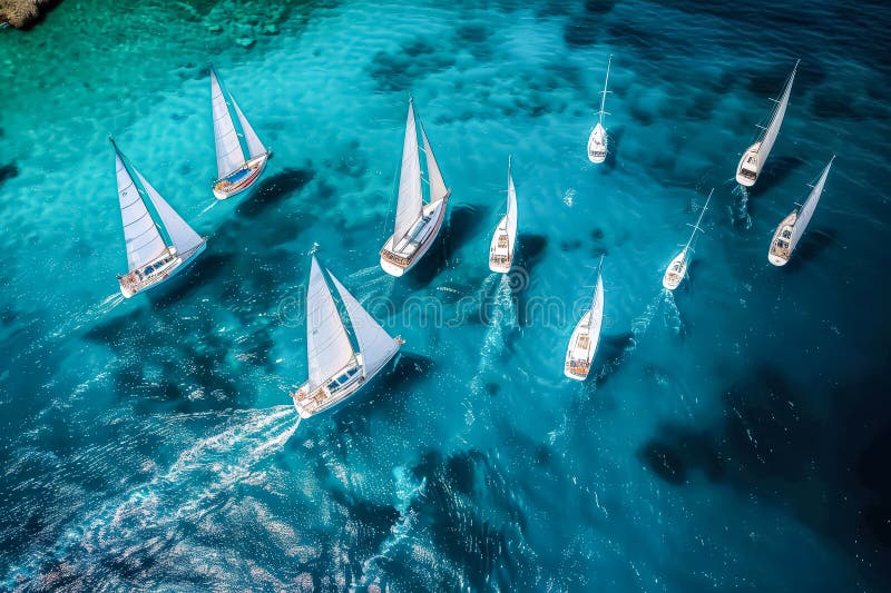 Group of Sailboats are Sailing in the Ocean. Stock Image - Image of ...